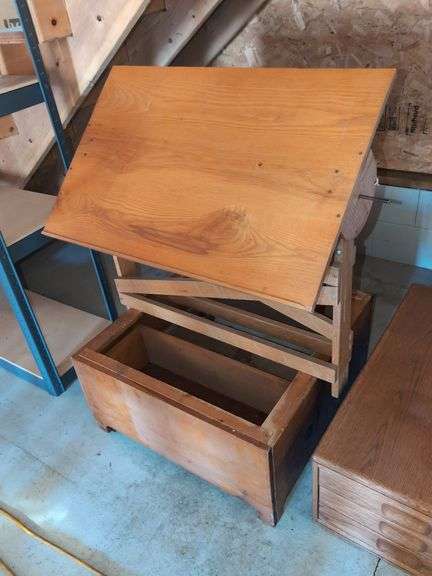 WOODEN TILT-TOP DRAFT TABLE WITH STORAGE DRAWER BOTTOM (NOT FASTENED ...