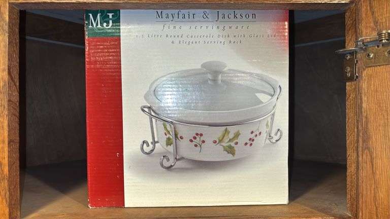 MAYFAIR AND JACKSON 1.5 LITER ROUND CASSEROLE WITH LID AND SERVING RACK ...