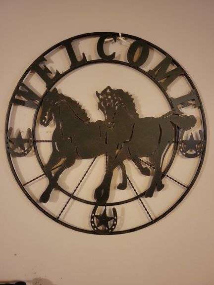 (FR) ROUND METAL WESTERN/HORSE WALL DECOR - WELCOME, 21"X21" - Isabell ...