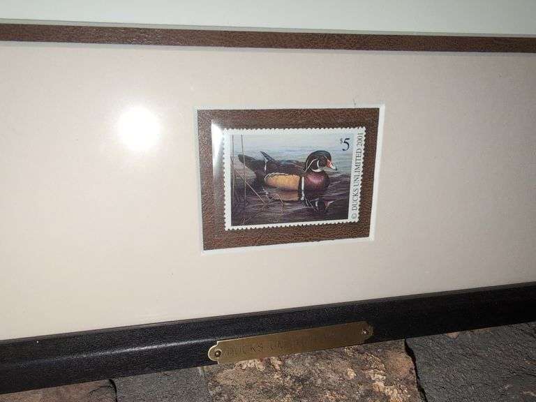 (DEN) 2001 DUCKS UNLIMITED SIGNED & NUMBERED PRINT/STAMP IN FRAME (16 ...