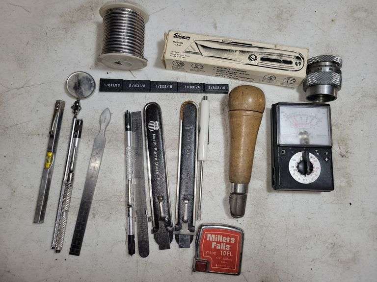 ASSORTED MACHINIST RULERS, SNAP-ON RAZOR BLADE, TAPE MEASURE, ETC ...