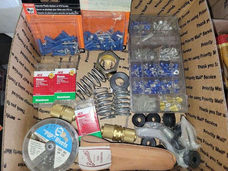 ASSORTED SPRINGS, RIVETS, CONCRETE ANCHORS W/ SCREWS, ETC. - Isabell ...