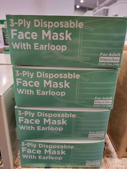 (4) BOXES 3-POY DISPOSABLE FACE MASK 50PC/BOX - Isabell Auction