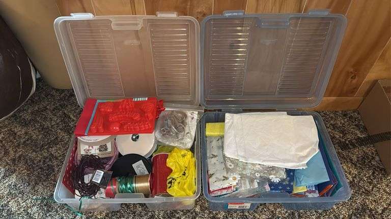 (BASE) 2-CT. SMALL STORAGE CONTAINERS WITH LIDS, RIBBONS, TISSUE PAPER ...