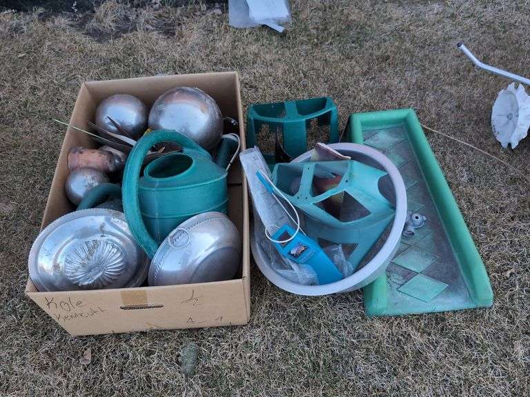 (OUT) ASST'D YARD DECOR, WATERING CANS, HOSE HANGERS, DOWNSPOUT RAMP ...