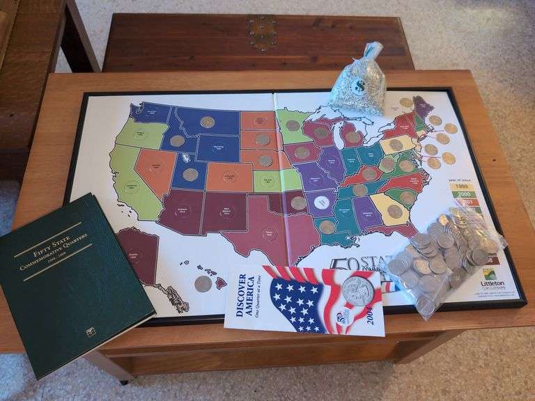 (K) STATE QUARTER MAP, BOOK, BAG OF STATE QUARTERS, & BAG OF SHREDDED ...