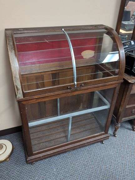 ANTIQUE CURVED TOP CANE/WALKING STICK DISPLAY CASE (18" X 36" X 48 ...