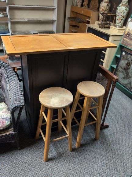 3-PC. BAR/DISPLAY (22" X 44" X 45" TALL) WITH (2) 29" TALL STOOLS ...
