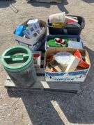 (OUT) LOT OF ASSORTED TUPPERWARE, GLASSWARE, GAMES, MUGS, HOLIDAY DECOR ...