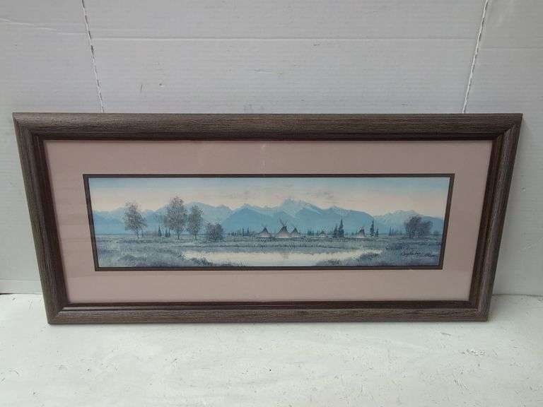 "MONTANA INDIAN GOUACHE" BY GUY ROWBURY PRINT IN FRAME (SIGNED & 129/ ...