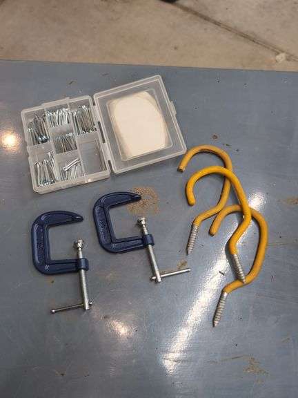 (EG) COTTER PINS ASSORTMENT, (2) 1½" C-CLAMPS, UTILITY HOOKS - Isabell ...