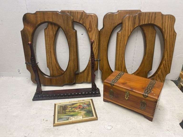 ASSORTED FRAMES, WOOD BOX, AND FARMERS UNION FRAMED PICTURE WITH ...