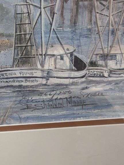SIGNED "FERNANDINA BEACH" LANDMARKS BY EILEEN SHANNON MOORE PRINT IN FRAME (16" X 20") (366/750 ...