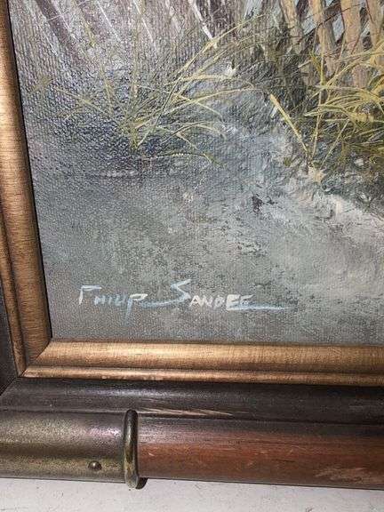 OIL ON CANVAS SEASCAPE PAINTING BY PHILIP SANDEE IN FRAME (11" X 13 ...