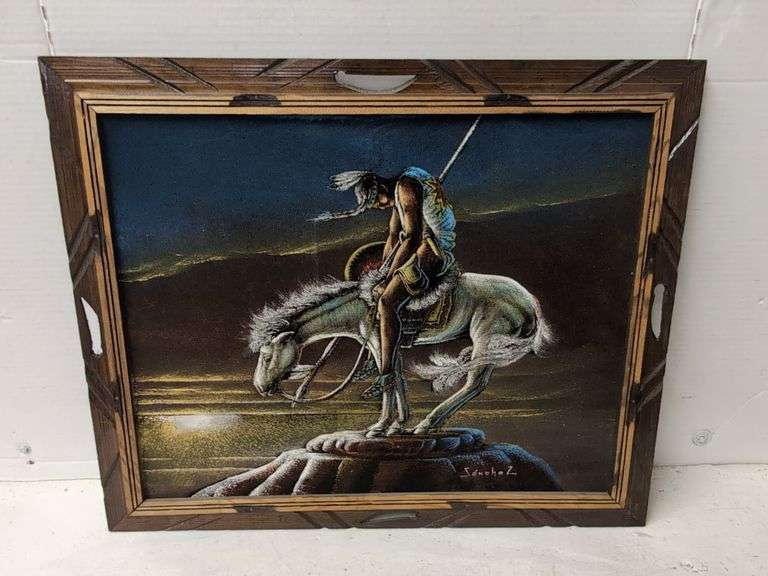"END OF THE TRAIL" BY SANCHEZ VELVET PICTURE IN FRAME (19" X 23 ...