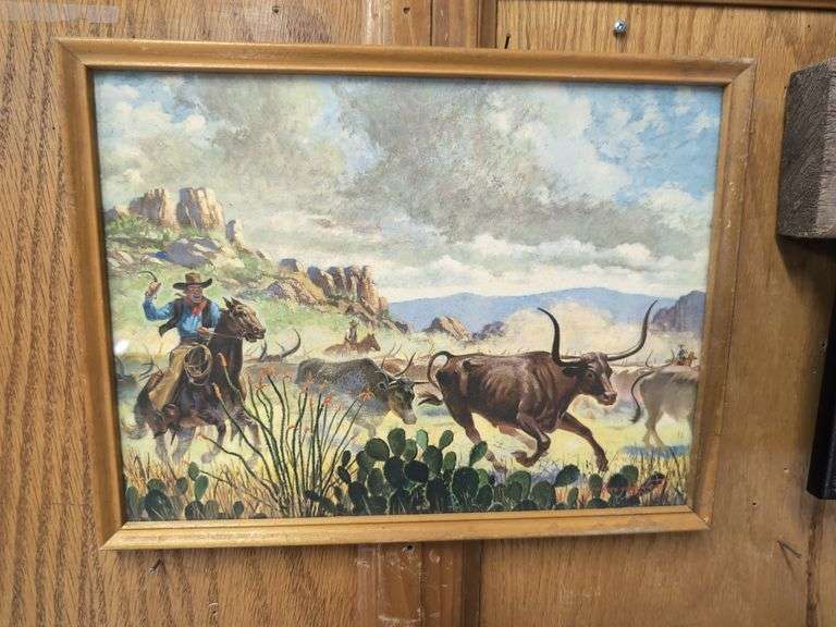 "UP THE TRAIL" BY JACKSON GREY STOREY PRINT IN FRAME (10" X 13 ...