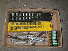 ASSORTED SOCKET SETS, WRENCHES, RATCHET, AND 250V ONE TIME FUSES - Isabell Auction
