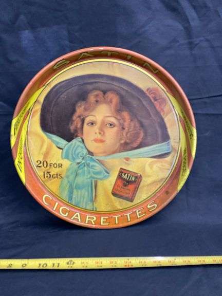 14” TIN SATIN CIGARETTE TRAY - Isabell Auction