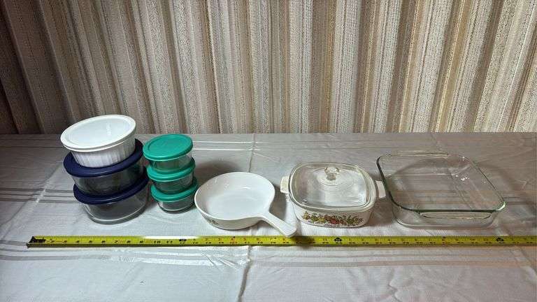 (K) ASSORTED STORAGE CONTAINERS WITH LIDS, 6.5” CORNING WARE, 1-QT ...