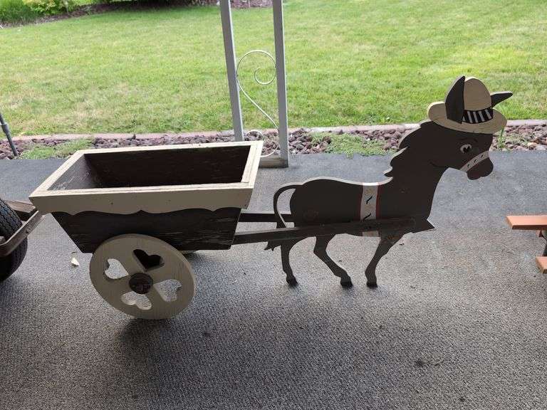 (OUT) 50" LONG WOODEN DONKEY & CART PLANTER BOX - Isabell Auction