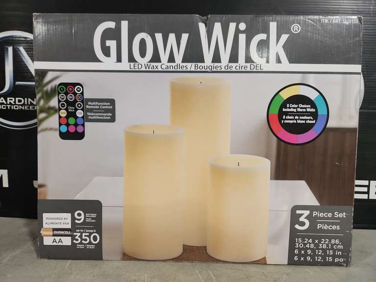 3 Piece Glow Wick LED Wax Candles Set - Jardine Auctioneers