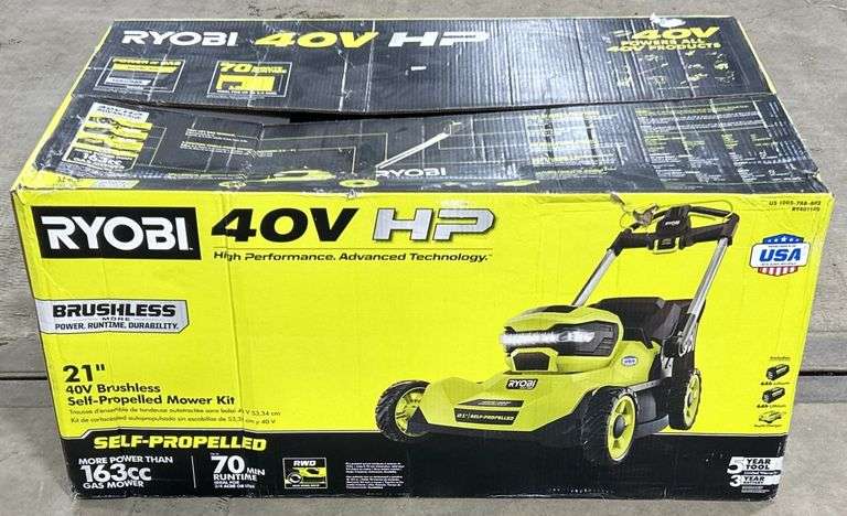 (CU) Ryobi 21” 40V HP Self Propelled Lawn Mower - Kraft Auction Service ...
