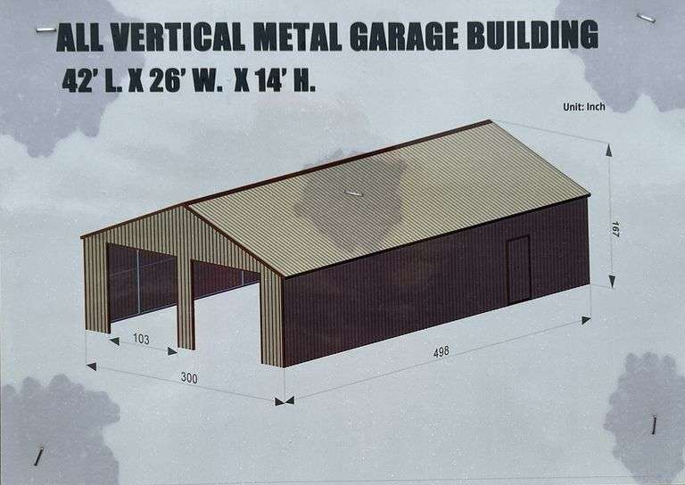 (AH) 42’Lx26’W All Vertical Metal Garage Building - Kraft Auction ...