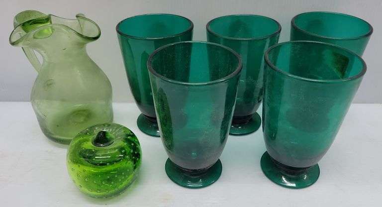 (S) Teal Green Drinking Glasses Light Green Glass Pitcher And Light ...