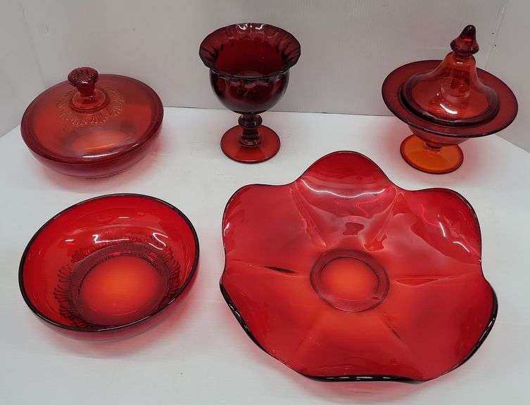(S) Ruby Red Candy Dishes And Bowls Total Of Five Items Two Comes With ...