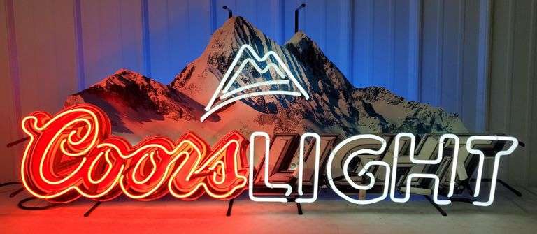 (QQ) Coors Light Neon Sign, 3 tone With 2 Level Graphics, Blue Backlit ...