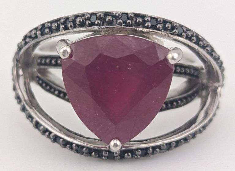 Sterling Trillion Cut African Ruby & Black Spinel Ring - Kraft Auction ...