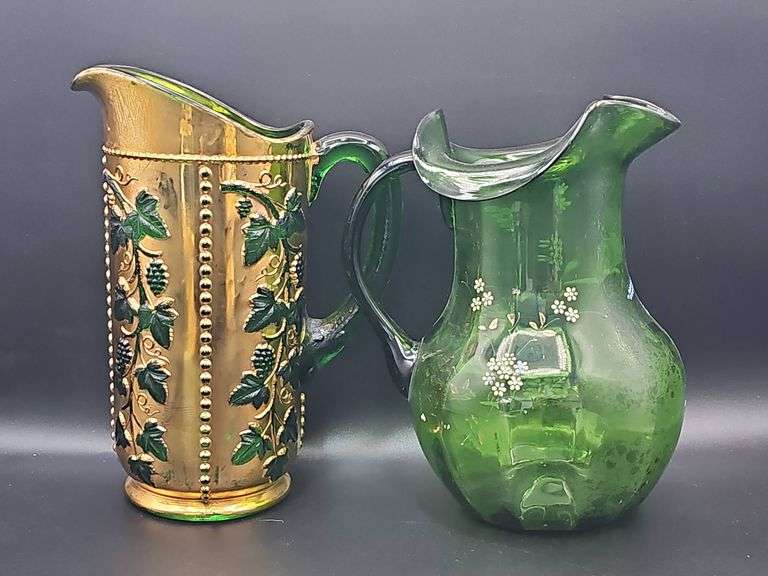 (H) Two Green Glass Pitchers - Kraft Auction Service, LLC