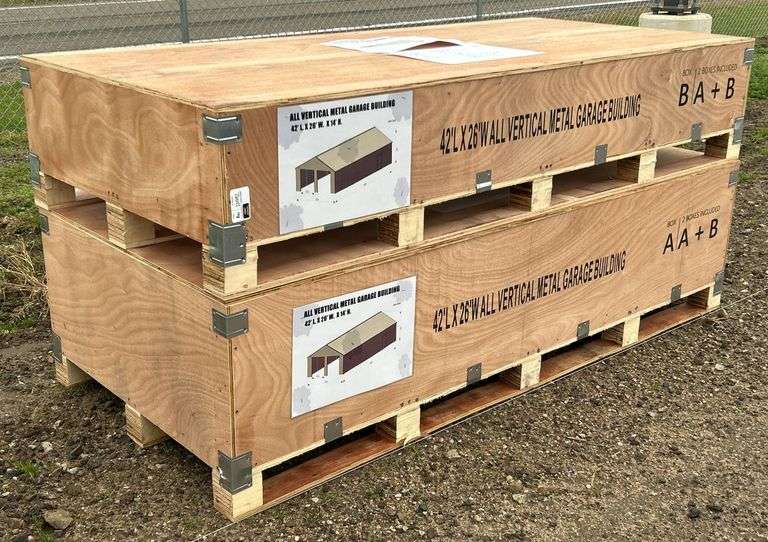 (AH) 42’Lx26’W All Vertical Metal Garage Building - Kraft Auction ...