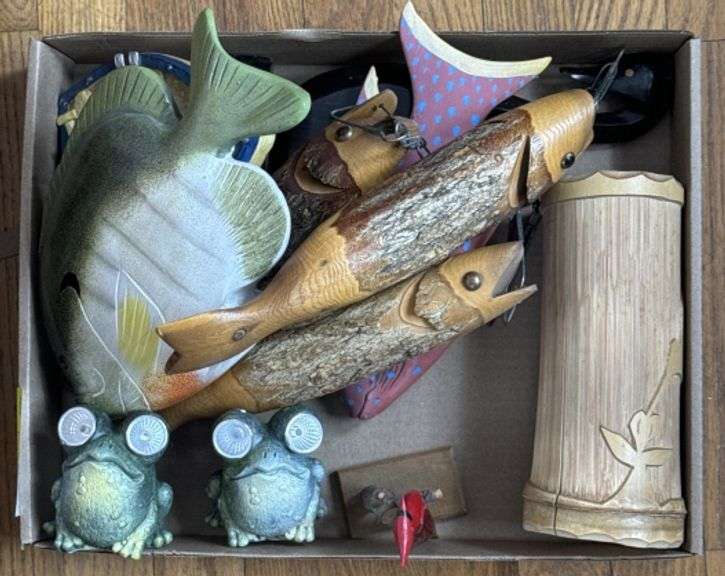 Fishing Decorations Lot. Includes Wood Fish On - Kraft Auction Service, LLC