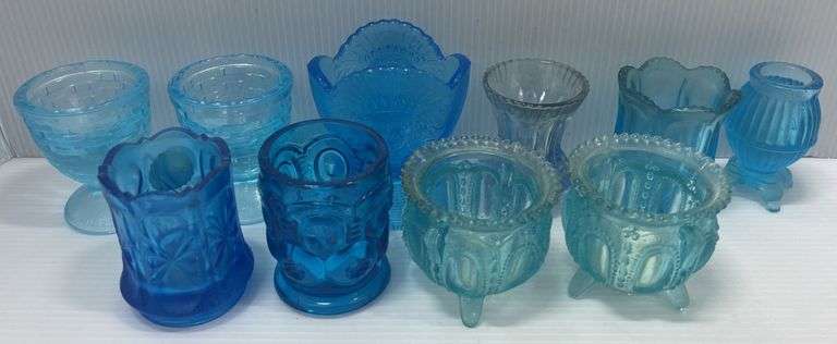 (S) Blue Glass Toothpick Holders, Candle Holders And Longaberger Egg ...