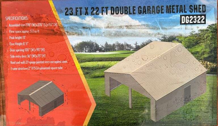 (AH) 23’x22’ Double Garage Metal Barn Shed - Kraft Auction Service, LLC