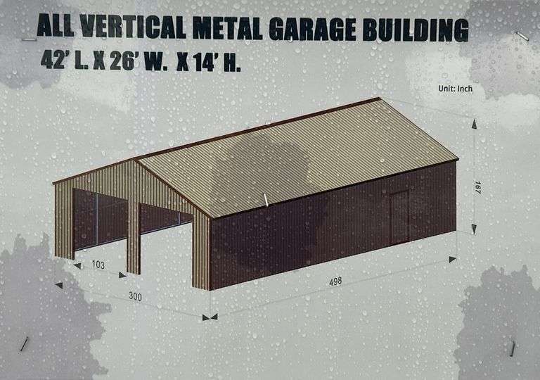(AH) 42’Lx26’W All Vertical Metal Garage Building - Kraft Auction ...
