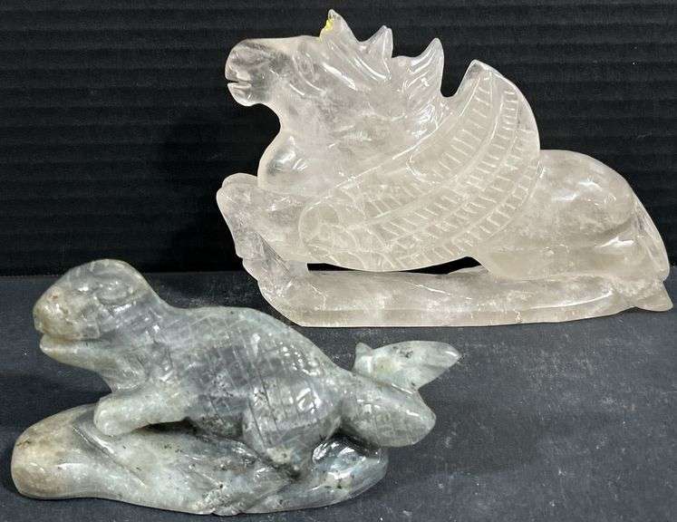 (AF) White Quartz Pegasus (7”L) & Mythical Creature (5”L) Figurines ...