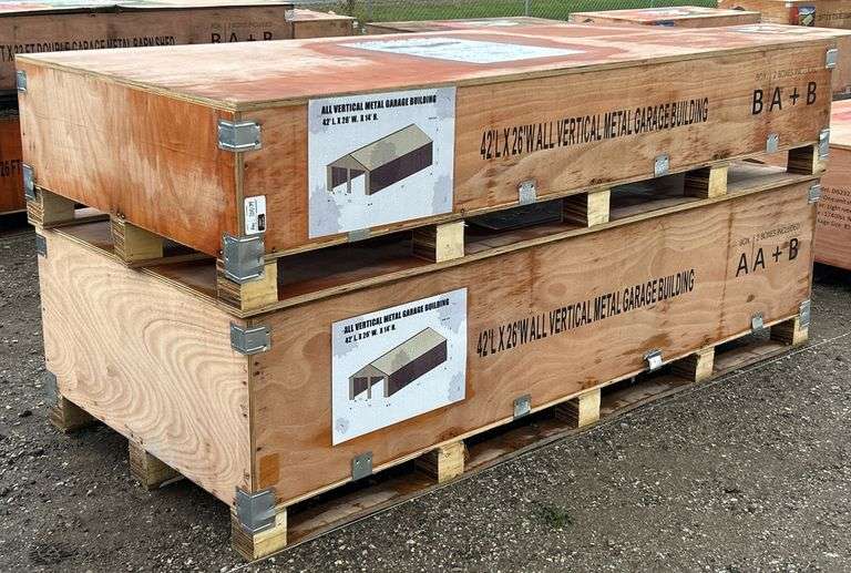 (AH) 42’Lx26’W All Vertical Metal Garage Building - Kraft Auction ...