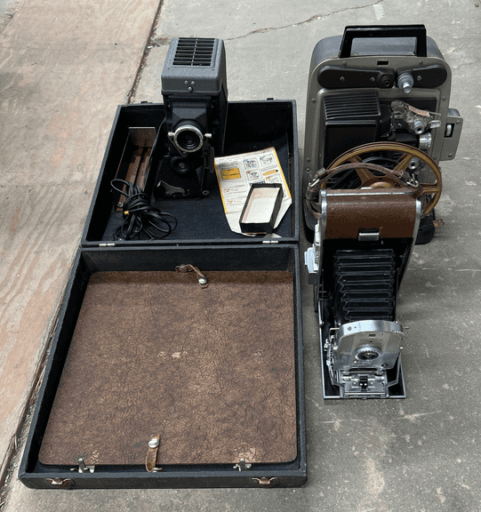 (X) Bell & Howell Movie Projector, Polaroid Land Camera, and Viewlex ...