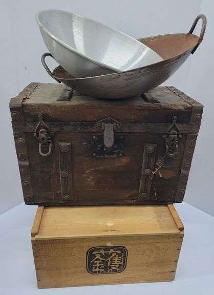 (S) Kitchen Wok With Lid Comes In Wooden Box And Wooden Storage Box ...