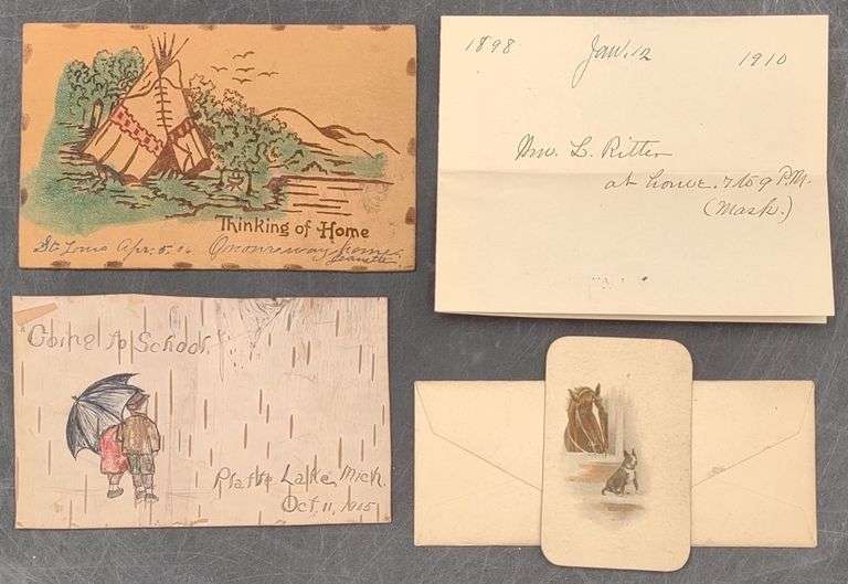 (S) 1900s Postcards, Handwritten Note, & Stable Card - Kraft Auction ...