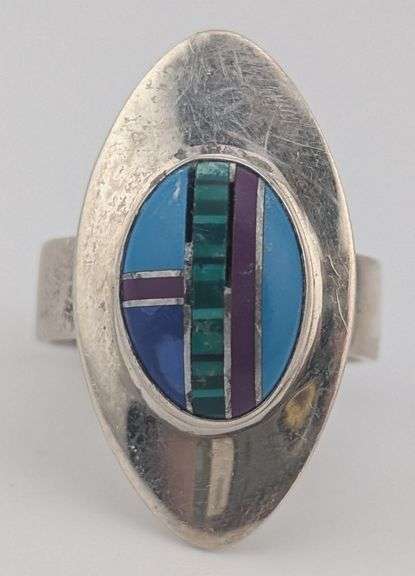 Vintage Sterling Multi Stone Inlaid Ring - Kraft Auction Service, LLC