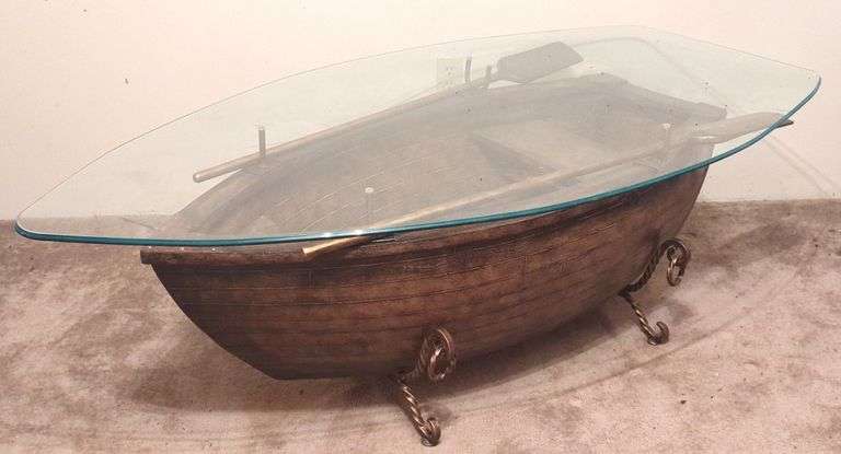 Row Boat Coffee Table w/ Glass Top & Oars - Kraft Auction Service, LLC