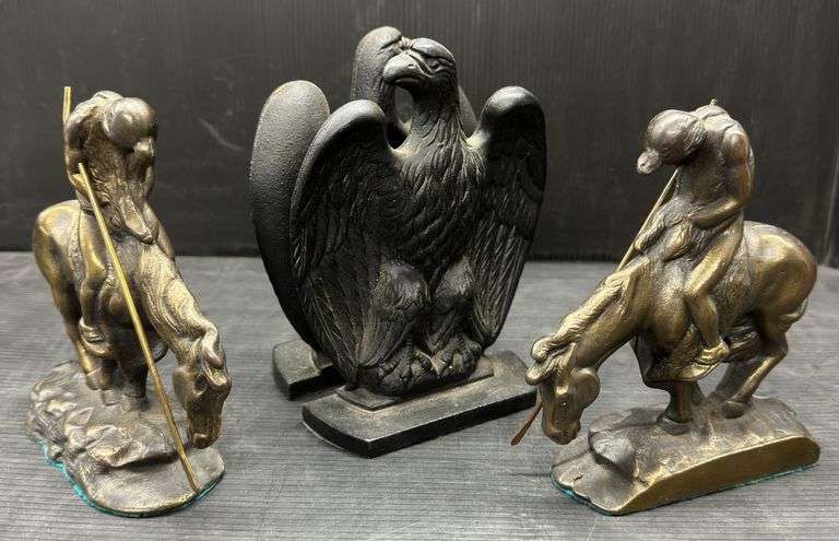 (S) 2 ANTIQUE COPPER PLATE CAST IRON STATUES THE END OF THE TRAIL BY ...