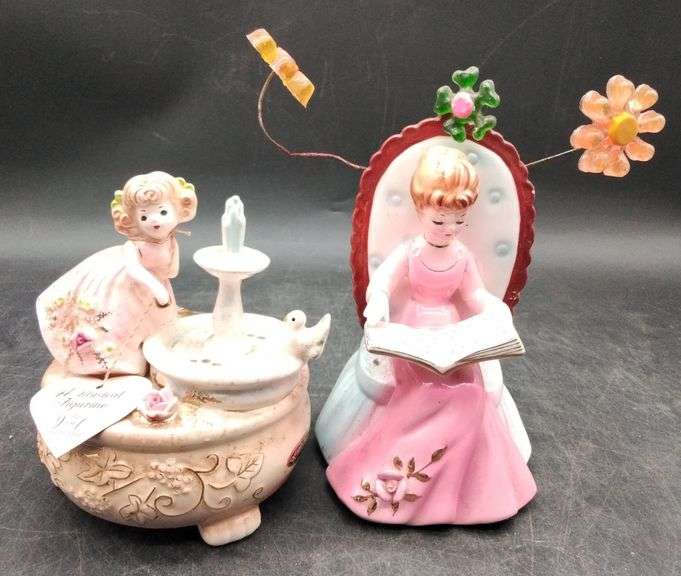 (P) Vintage Josef Originals Girl & Coin Fountain Music Box 5"Tall ...