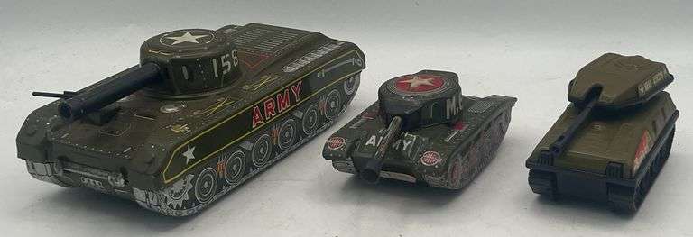 (N) Vintage Hayashi Made In Japan Green Tin Litho Friction Army ...