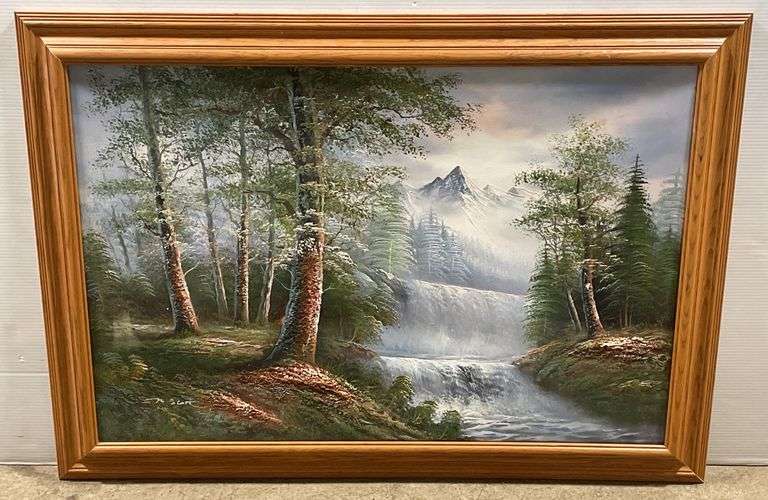 (L) Artist Signed Forest Oil Painting on Canvas 41 1/2” x 29 1/2 ...