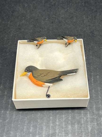 (II) Painted Wood And Metal Robin Jewelry Set. - Kraft Auction Service, LLC