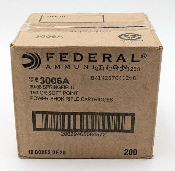 200 Rnds Federal 30-06 Springfield Ammo - Kraft Auction Service, LLC